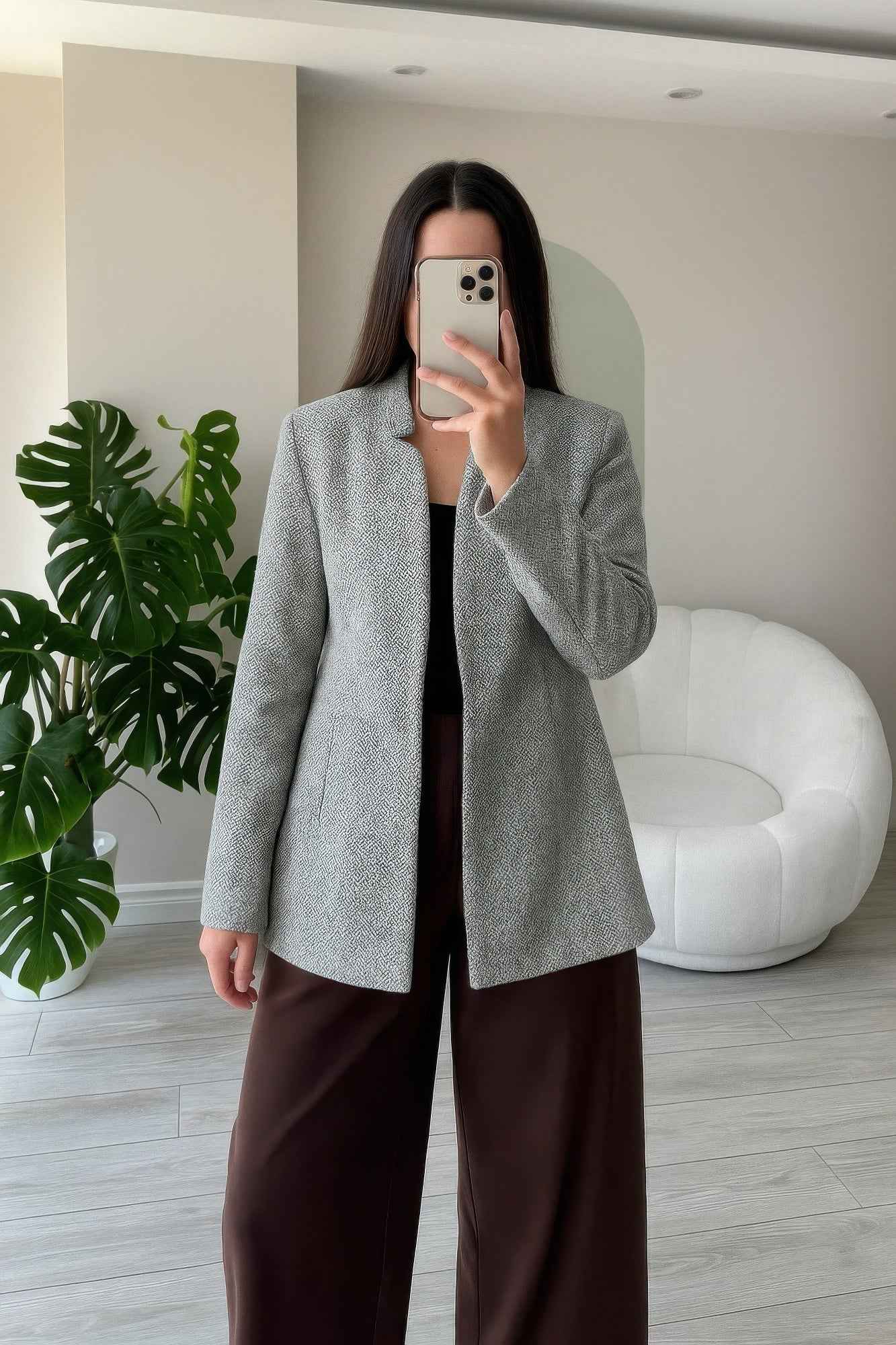 Pocketed Herringbone Coat Woman - Excel Merchandise